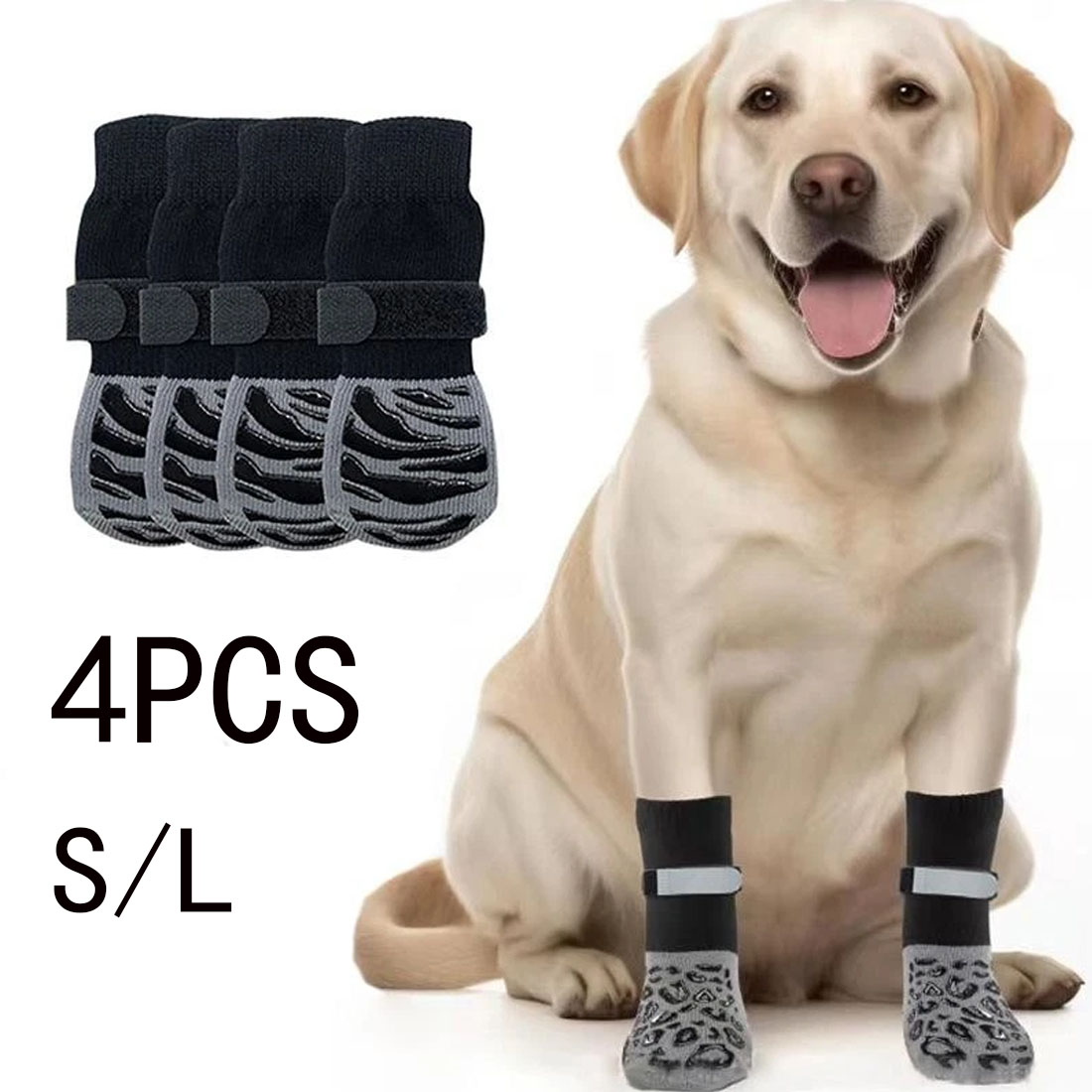 Anti-Slip Dog Socks 4pcs – Adjustable Indoor Paw Protectors, Washable ...